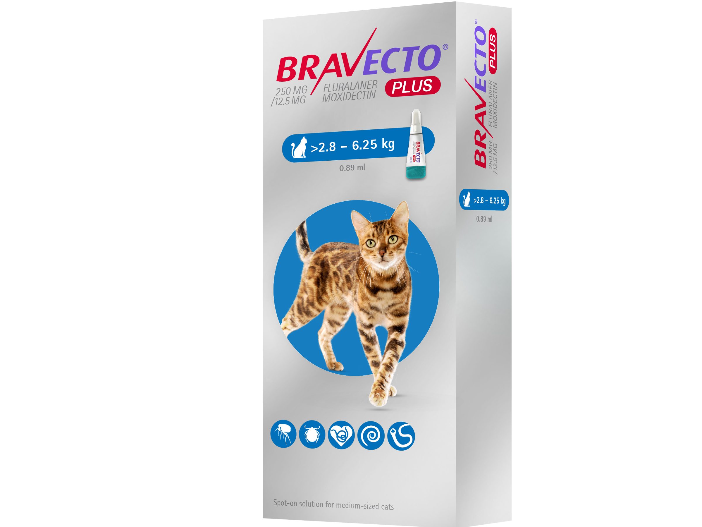 BRAVECTO PLUS® 250 MG / 12,5 MG SOLUTION POUR SPOT-ON POUR CHATS DE TAILLE MOYENNE (> 2,8 – 6,25 ...